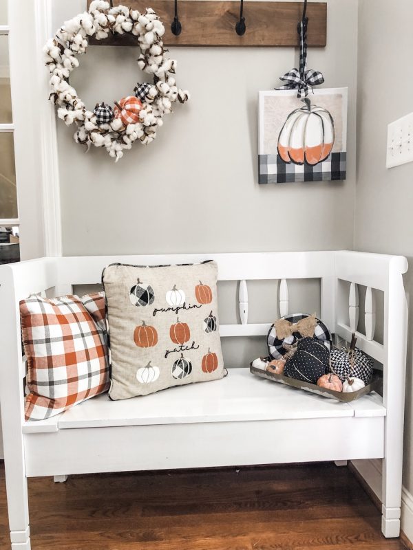 Fall buffalo check entry way bench decor! - Wilshire Collections