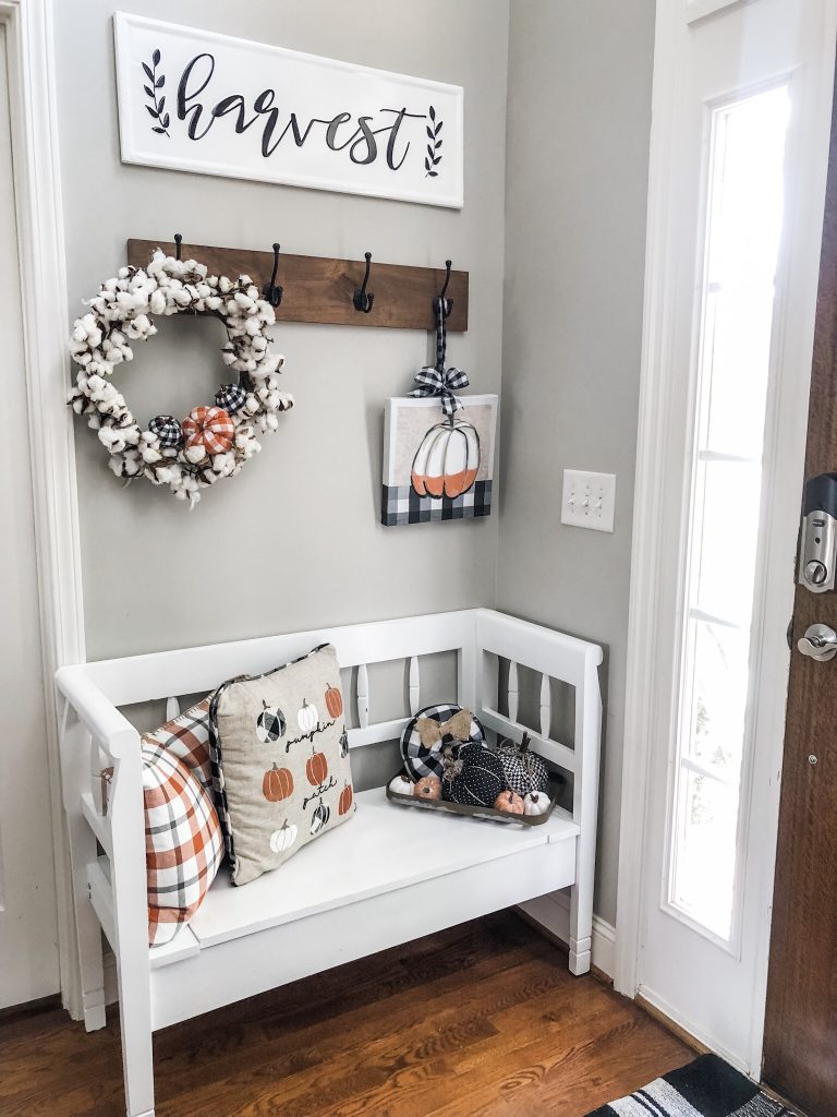 Fall buffalo check entry way bench decor! - Wilshire Collections