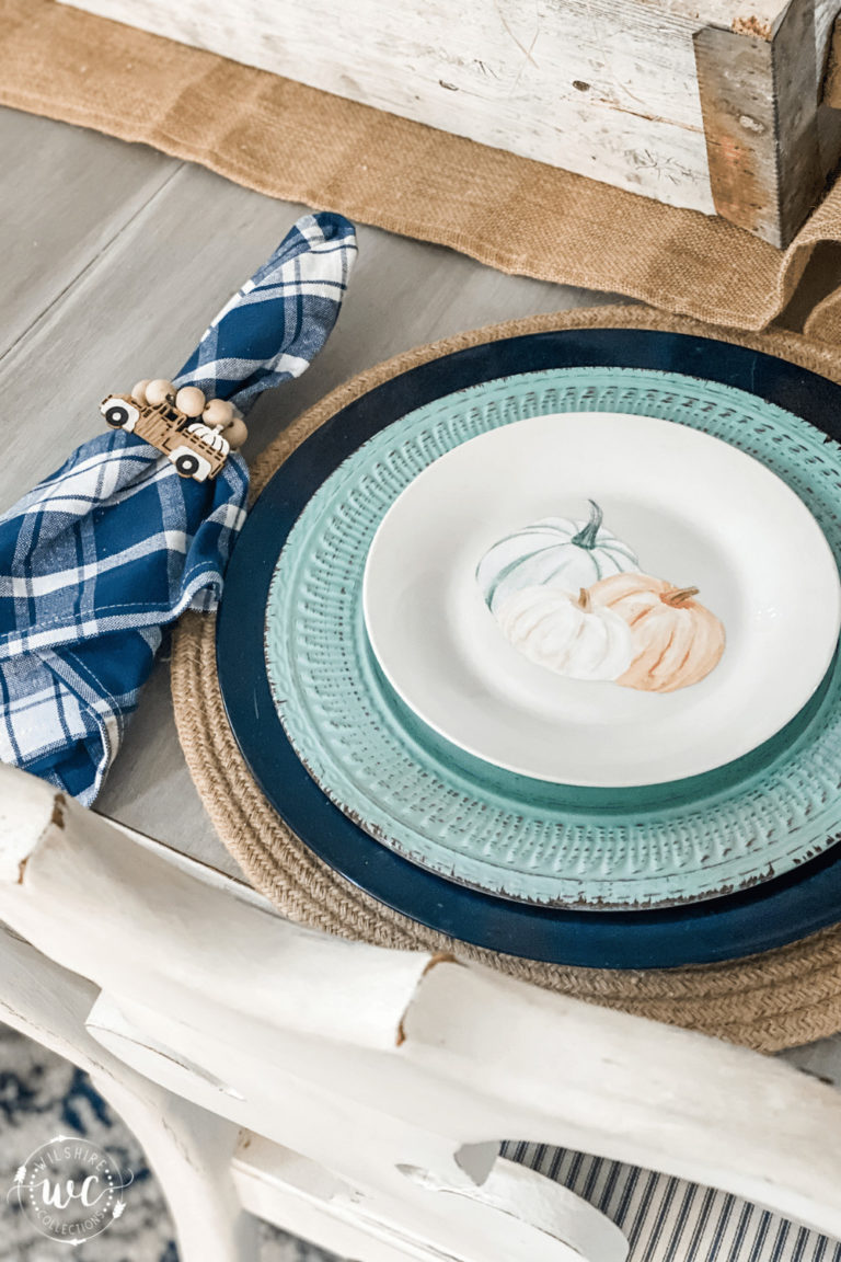 Simple fall tablescape ideas using Navy Blue - Wilshire Collections
