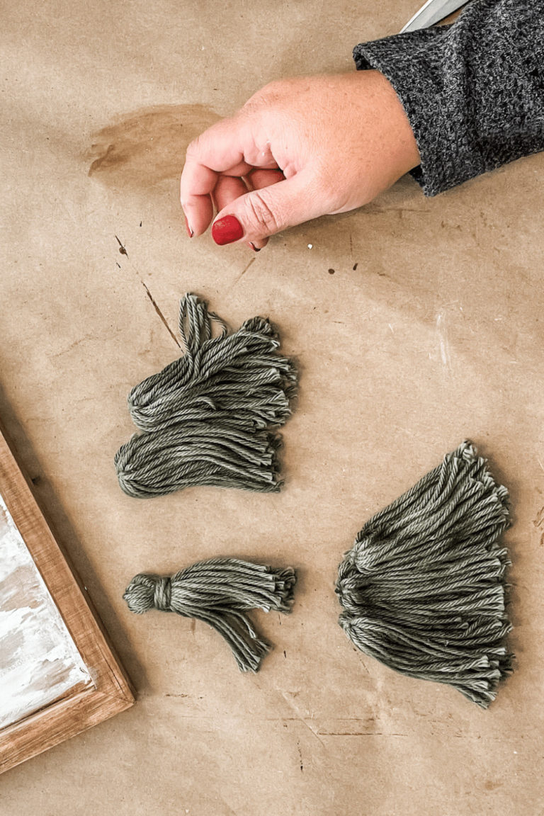 DIY Christmas tassel tree sign - Wilshire Collections